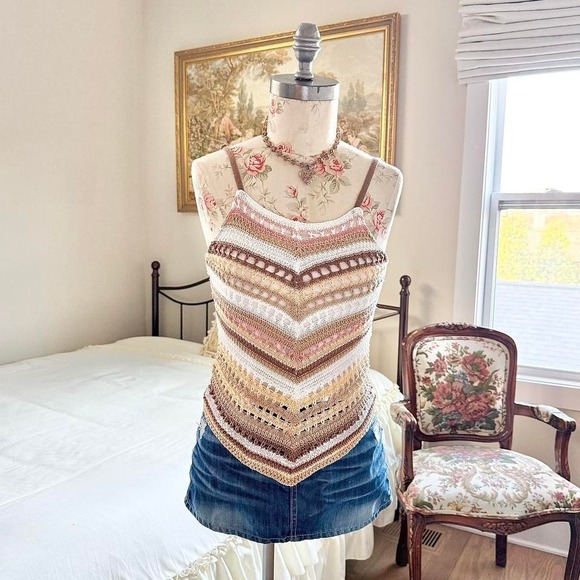 Poof Apparel | Tops | Y2k Striped Crochet Cami Top Poof Size Small ...